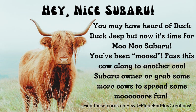 Moo Moo Subaru Downloadable Card - Etsy