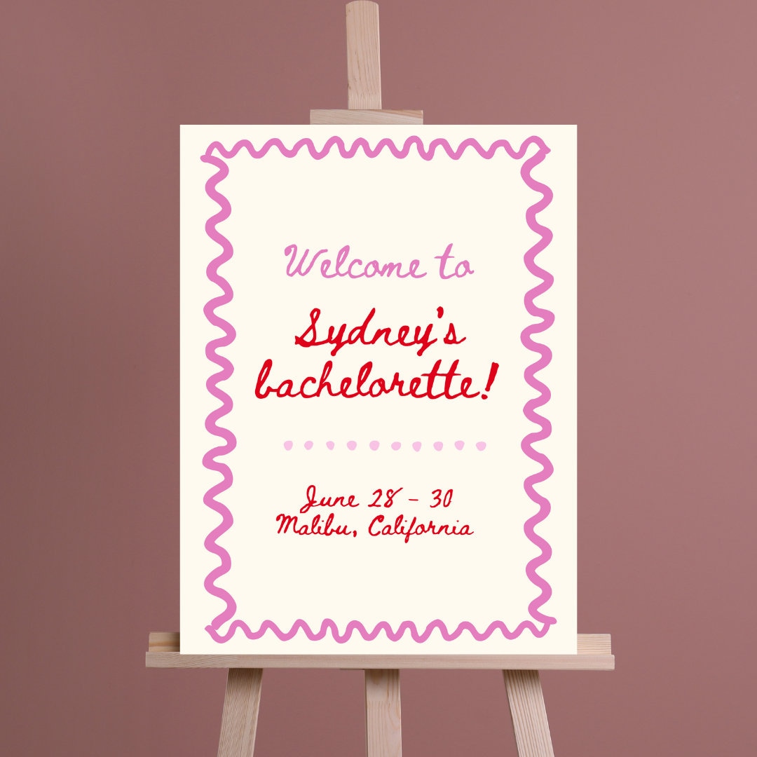 Editable Welcome Sign Template in Pink + Red With Wavy Hand-drawn ...