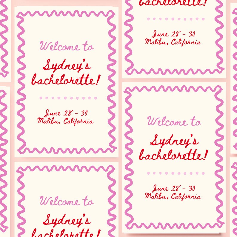 Editable Welcome Sign Template in Pink Red With Wavy Hand-drawn Design ...