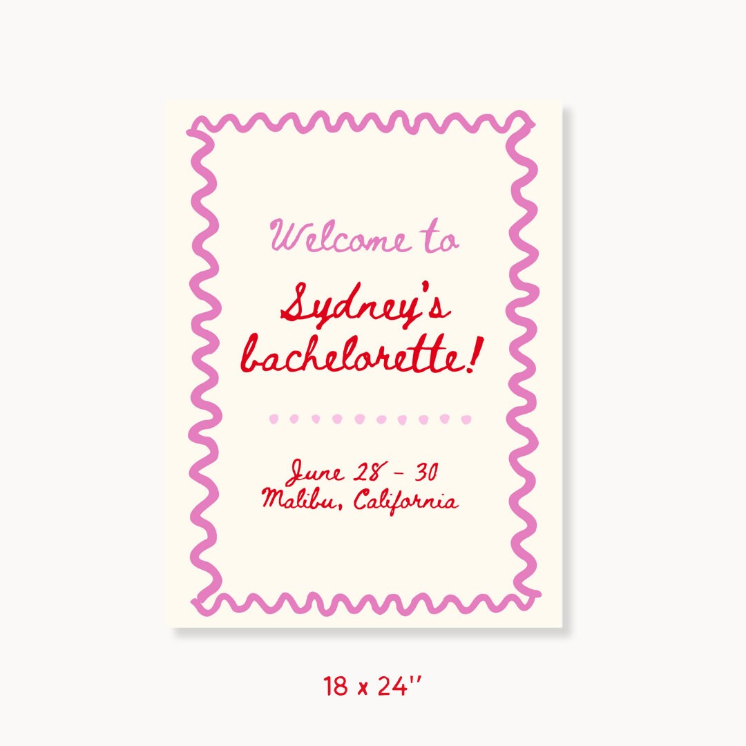 Editable Welcome Sign Template in Pink + Red With Wavy Hand-drawn ...