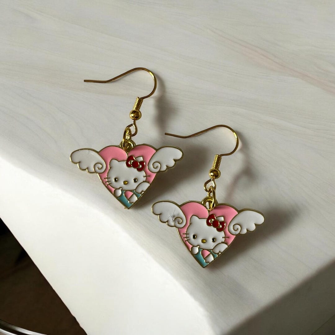 Hello Kitty Drop Dangle Charm Earrings Hypoallergenic Hooks Gift Idea ...
