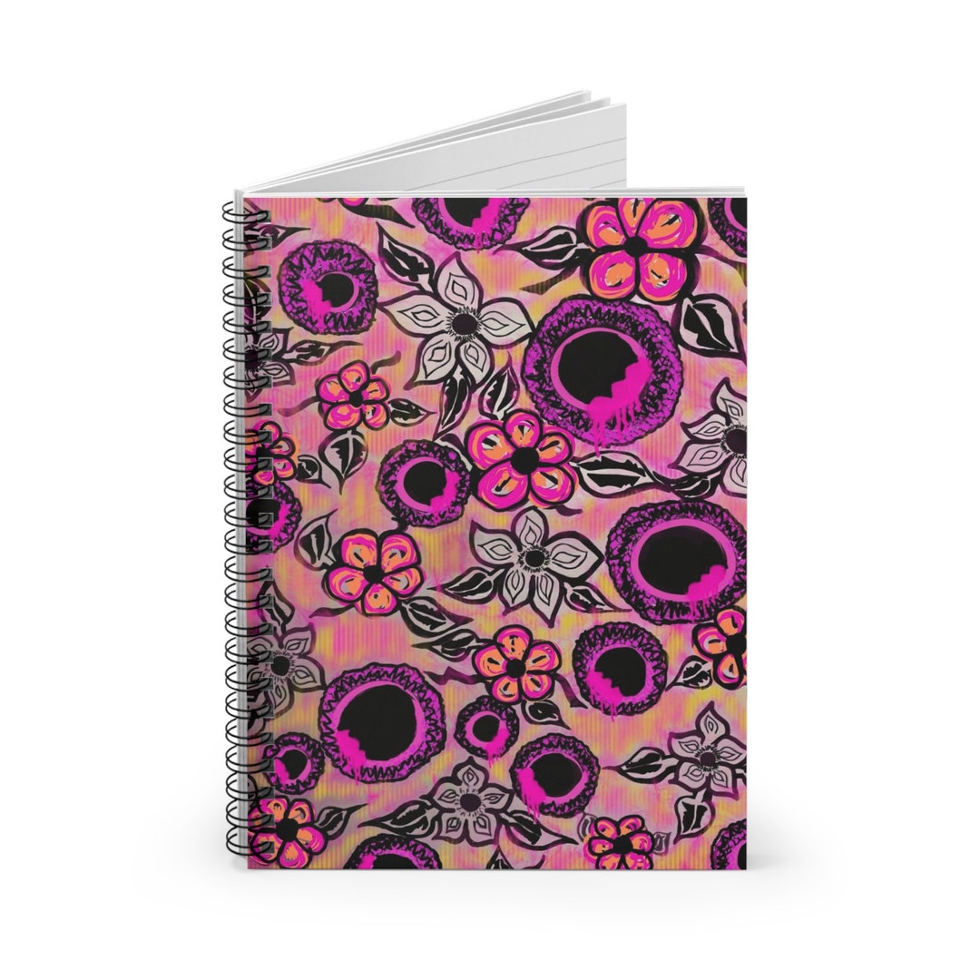 Spiral Notebook Pink and Black Flowers, Ruled Line Gift Idea ...