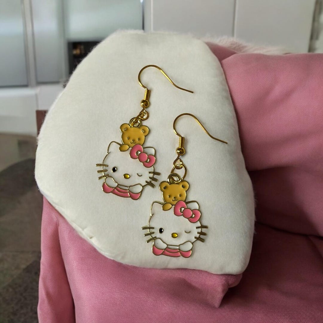 Hello Kitty Teddy Bear Earrings Drop Dangle Charm Earrings ...