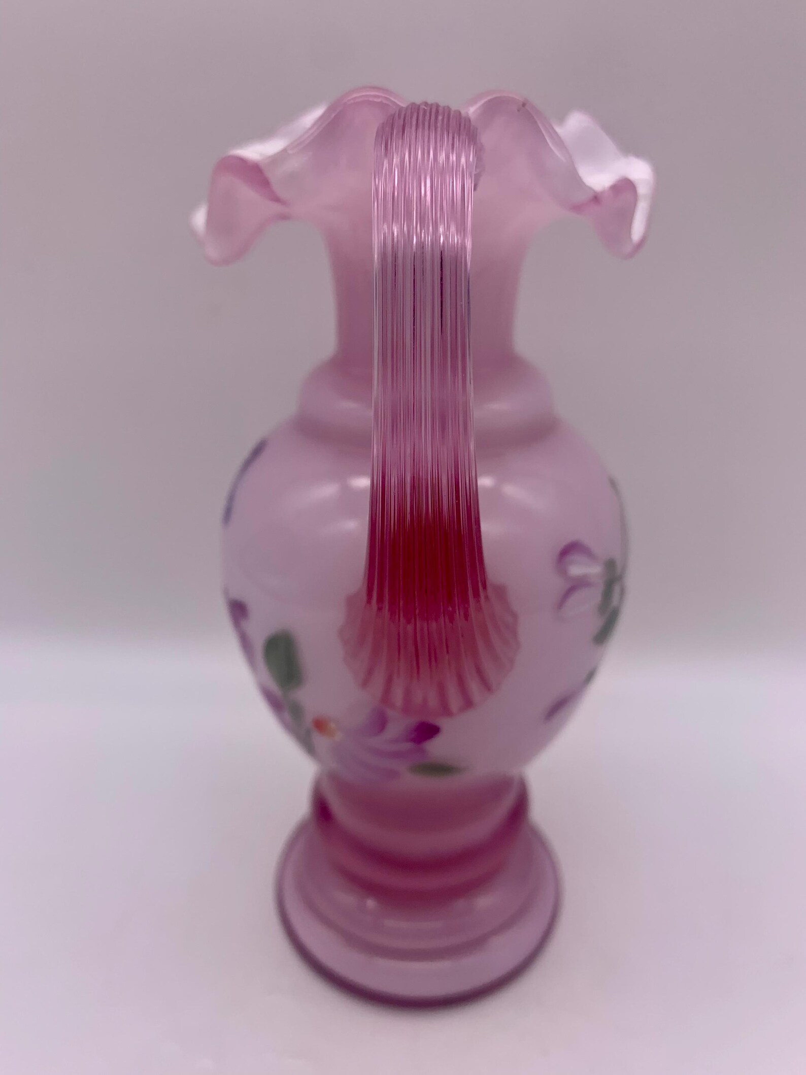 Vintage Fenton Glass Pitcher Hand Painted Asters on Dusty Rose 2266 ...