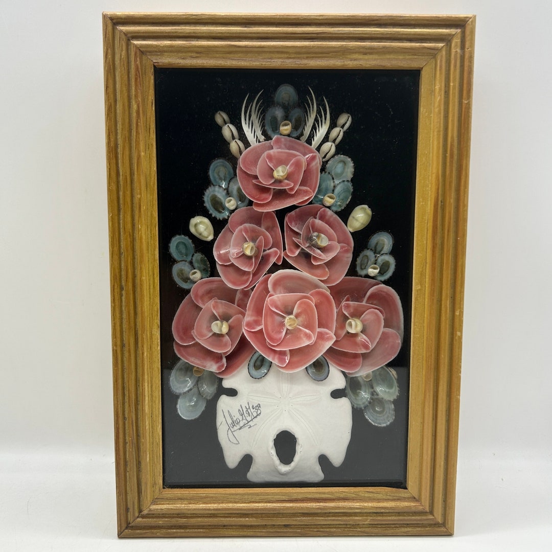 Signed Julio G Meza Seashell Art Shadow Box Shell Roses Sand Dollar - Etsy