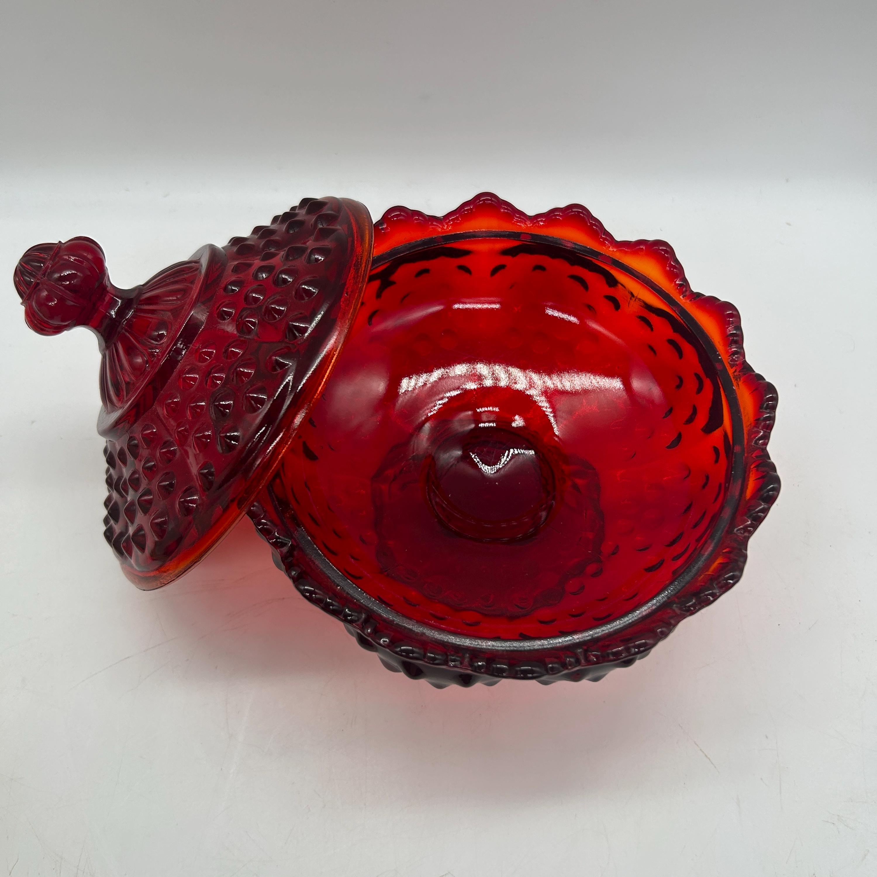 Vintage Fenton Glass Hobnail Pattern Amberina Red Covered Sawtooth ...