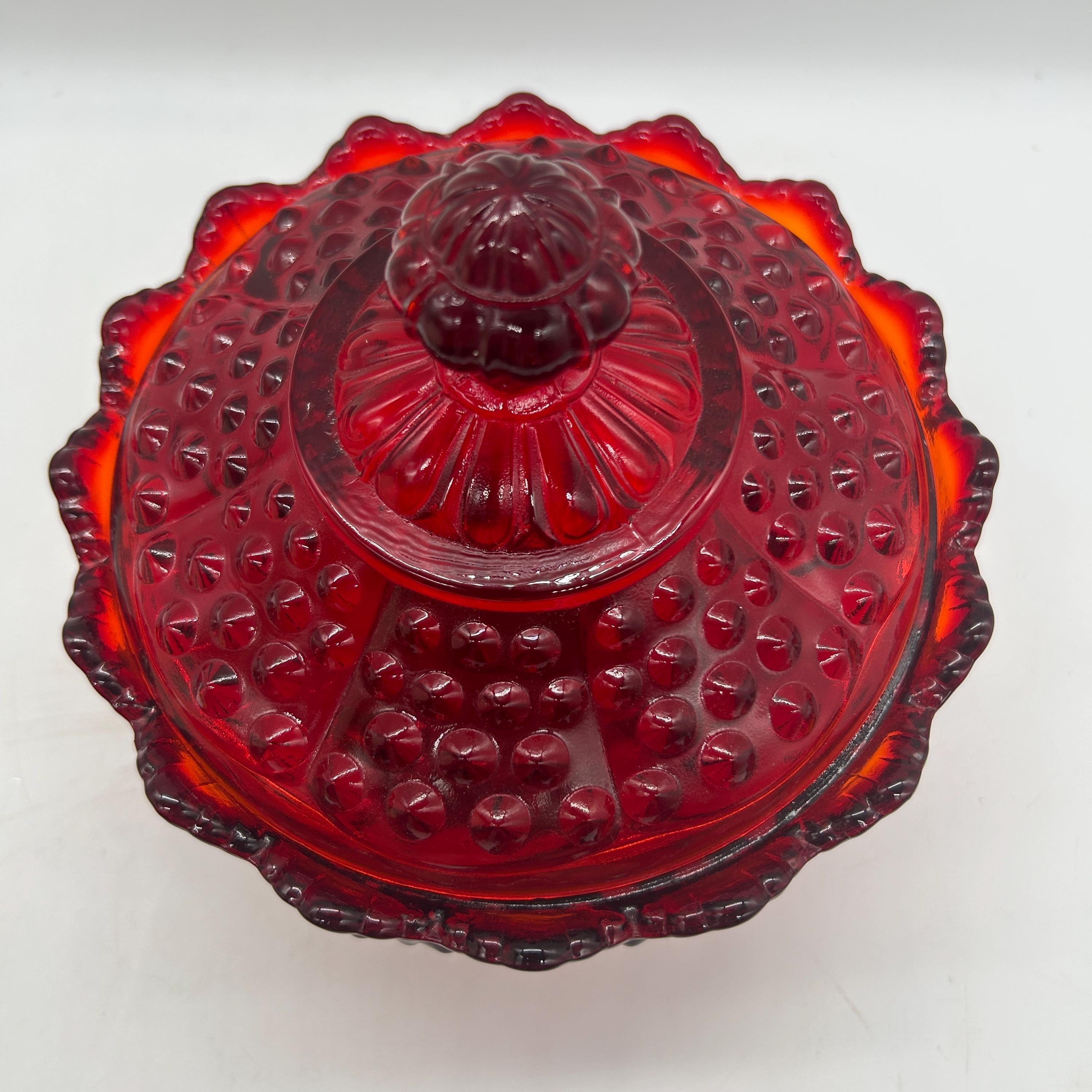 Vintage Fenton Glass Hobnail Pattern Amberina Red Covered Sawtooth ...