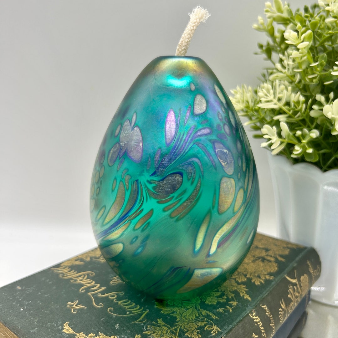 Vintage Maytum Studios Iridescent Art Glass Oil Lamp Signed - Etsy