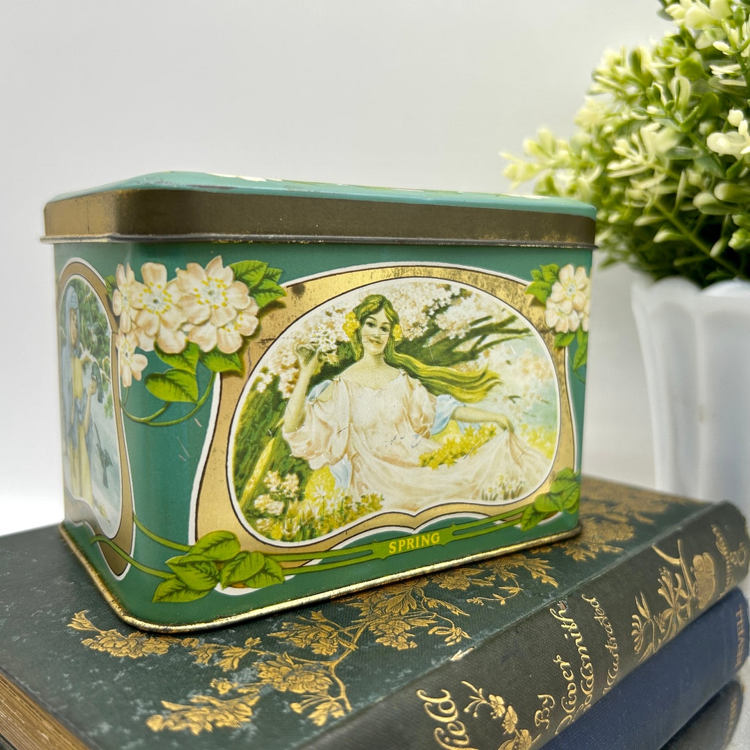 Vintage Art Nouveau Ladies Four Seasons Tin Trinket Storage Box - Etsy