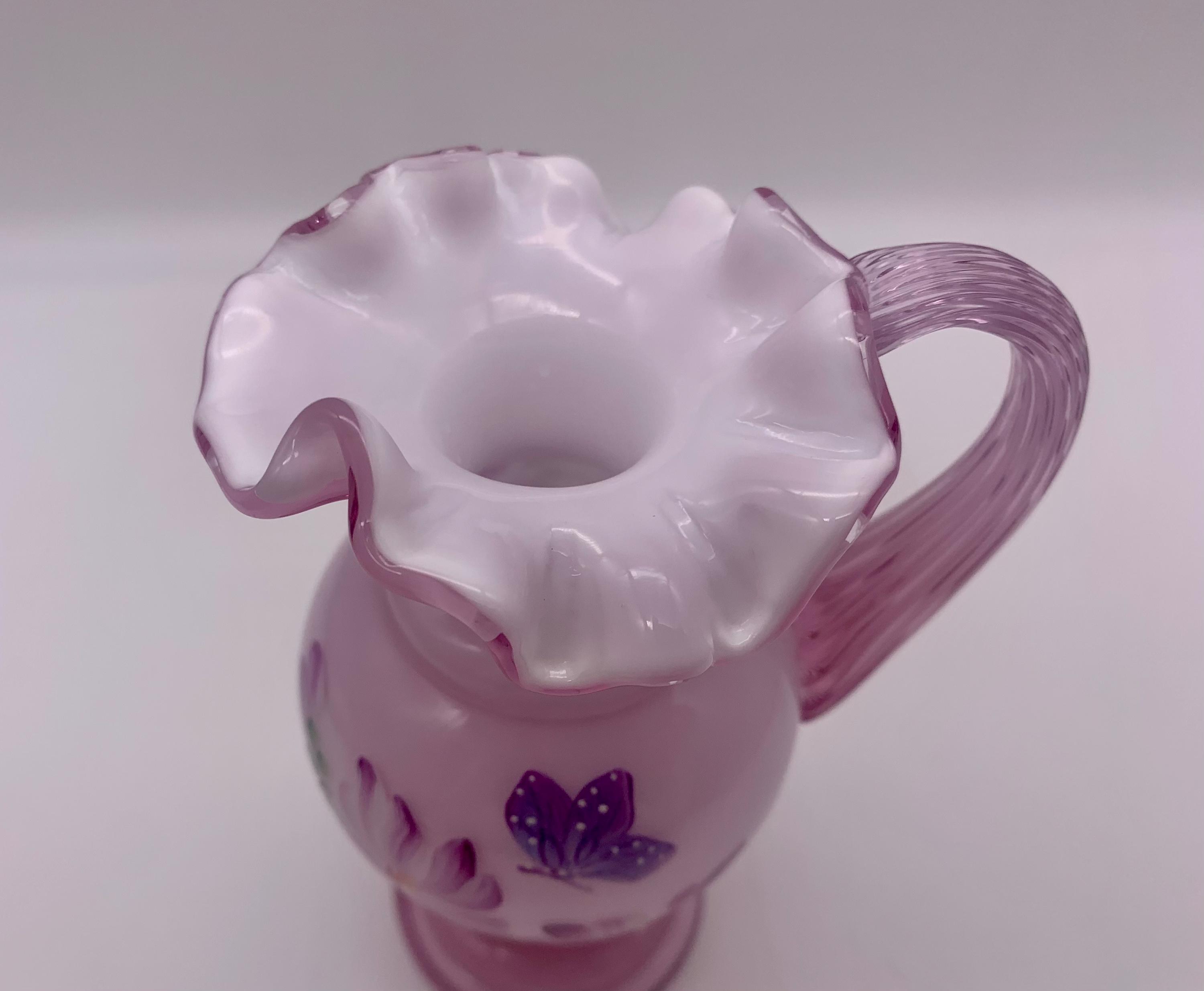 Vintage Fenton Glass Pitcher Hand Painted Asters on Dusty Rose 2266 ...