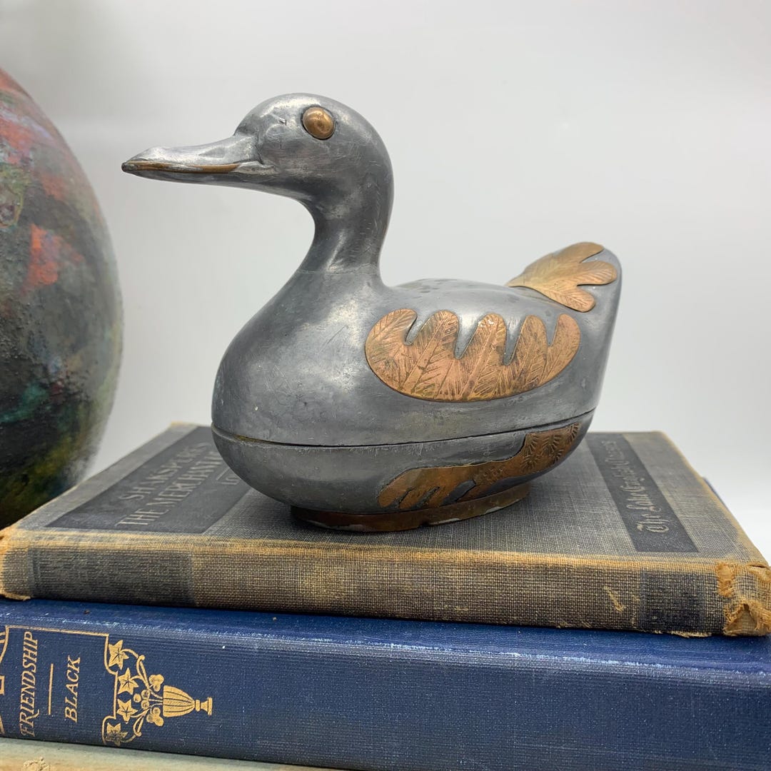 Vintage Pewter Duck Trinket Stash Box With Brass Accents Metal Bird - Etsy