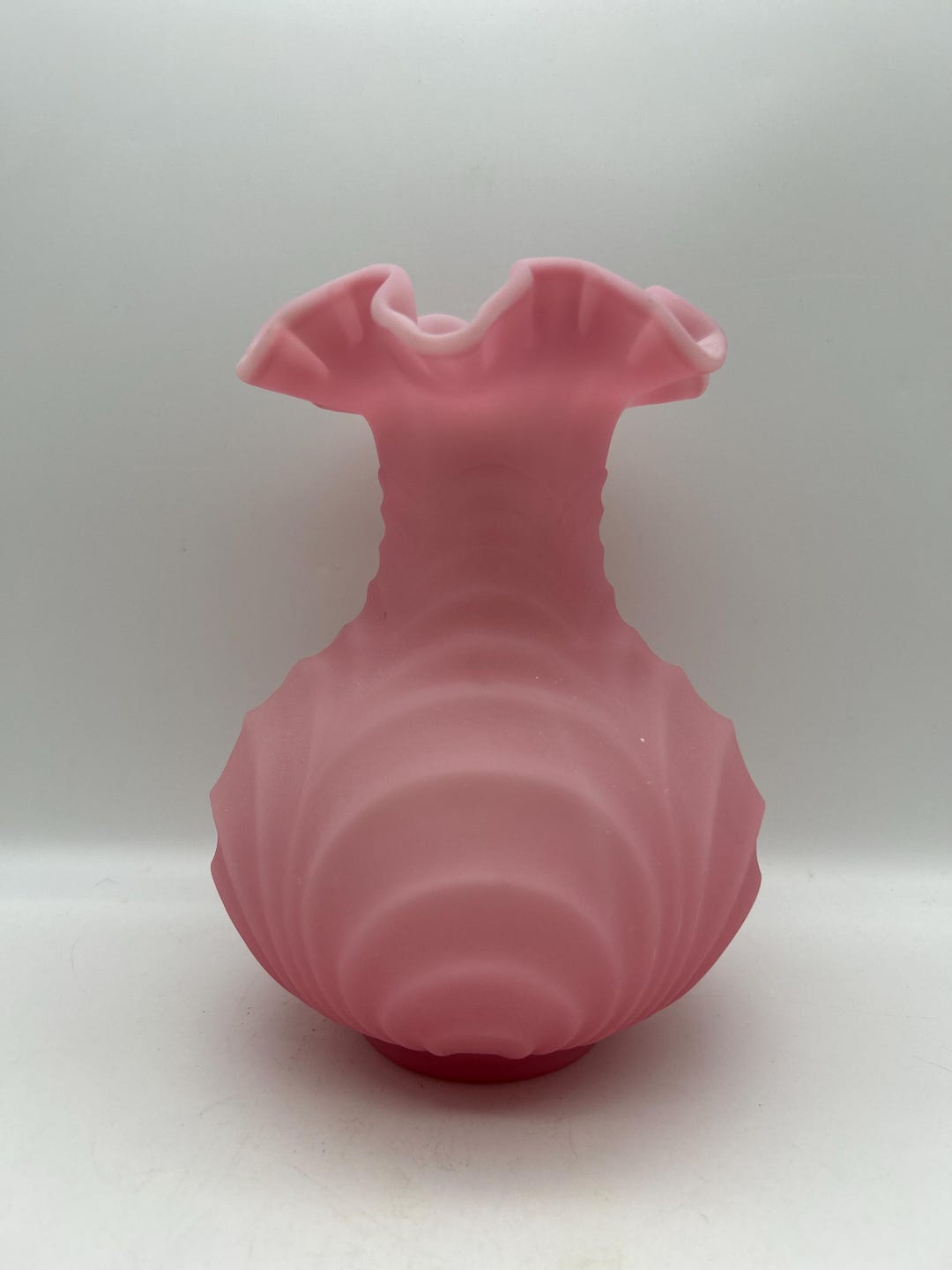 Vintage Fenton Glass Satin Rose Pink Ruffle Drapery Vase 8” - Etsy