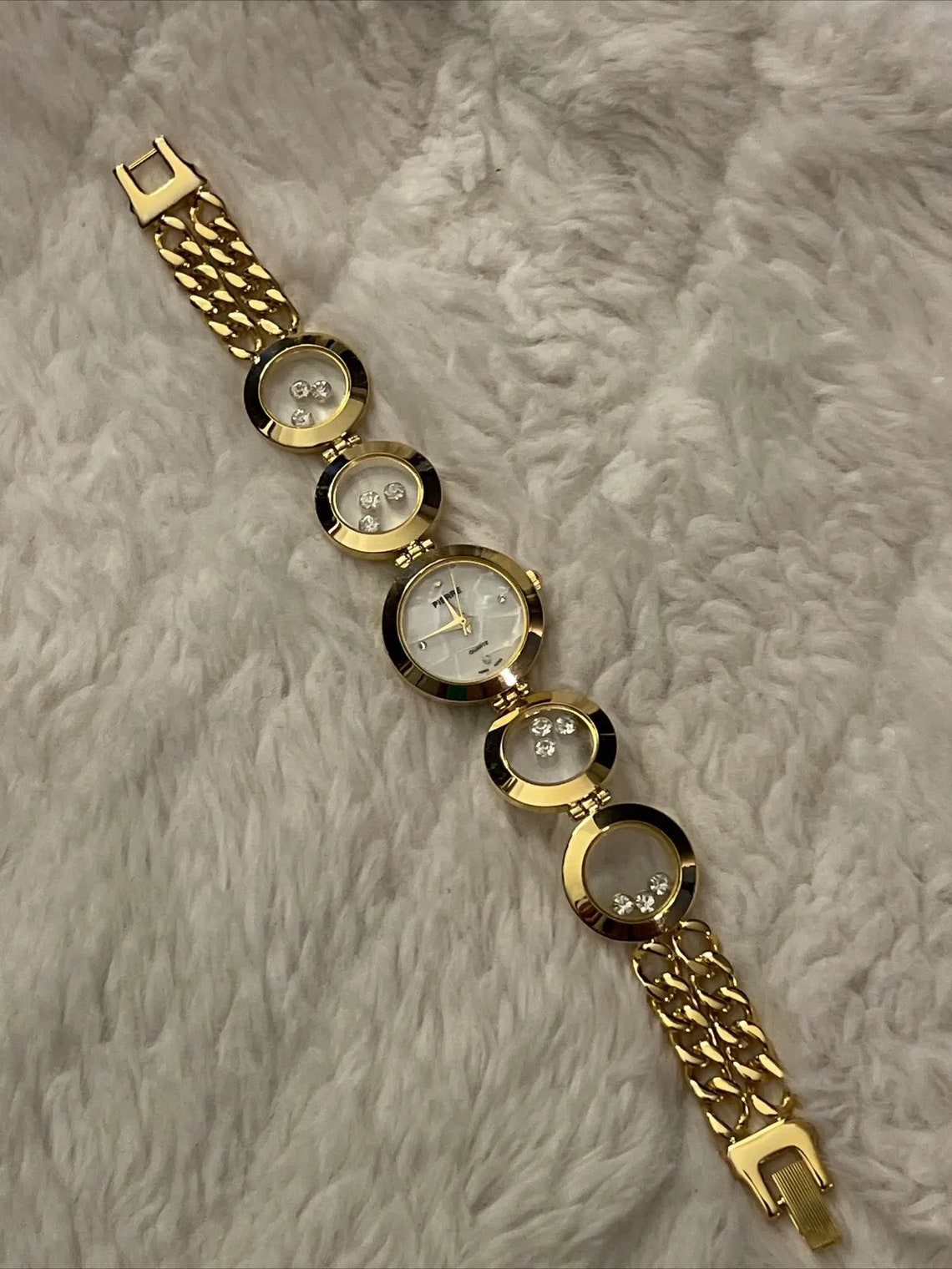 Pierre Vintage Ladies Watch Gold Band White Rhinestones in Bracelet - Etsy