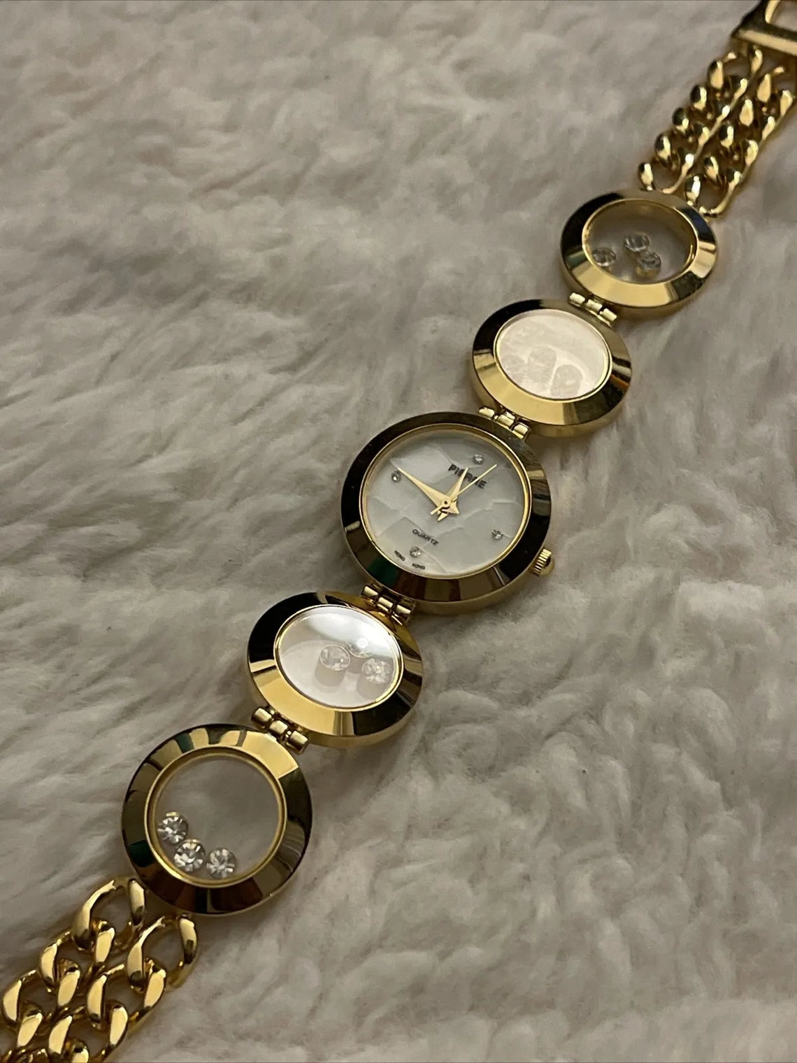 Pierre Vintage Ladies Watch Gold Band White Rhinestones in Bracelet - Etsy