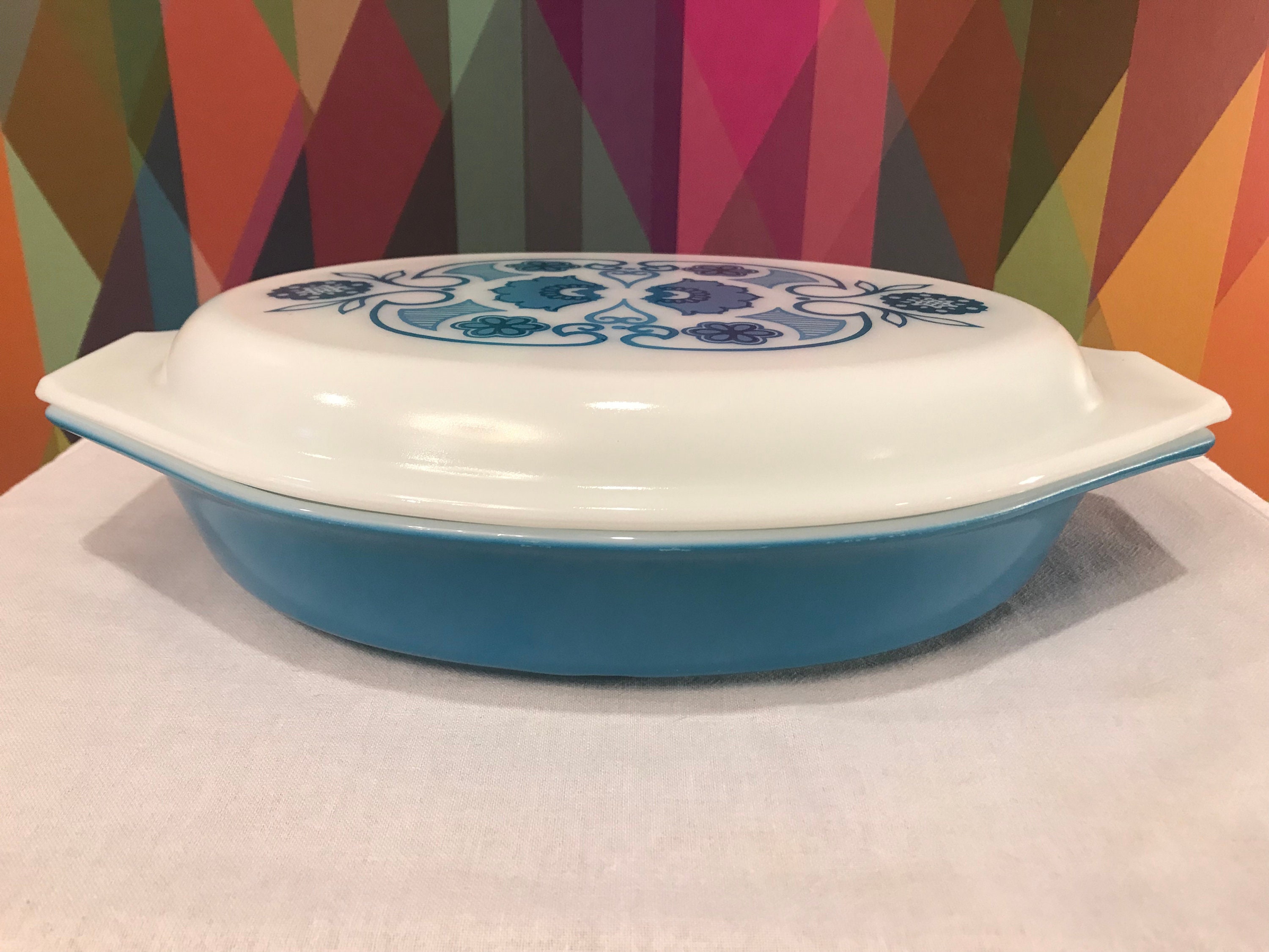 Pyrex Horizon Blue 963 1.5 Qt. Divided Casserole Dish W/ Lid 945C ...