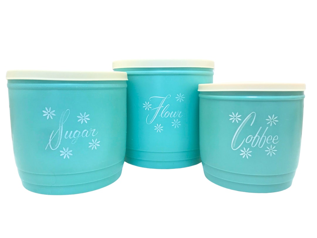 Vintage Set of 3 Turquoise & White Atomic Style HTF Stanley Plastic ...