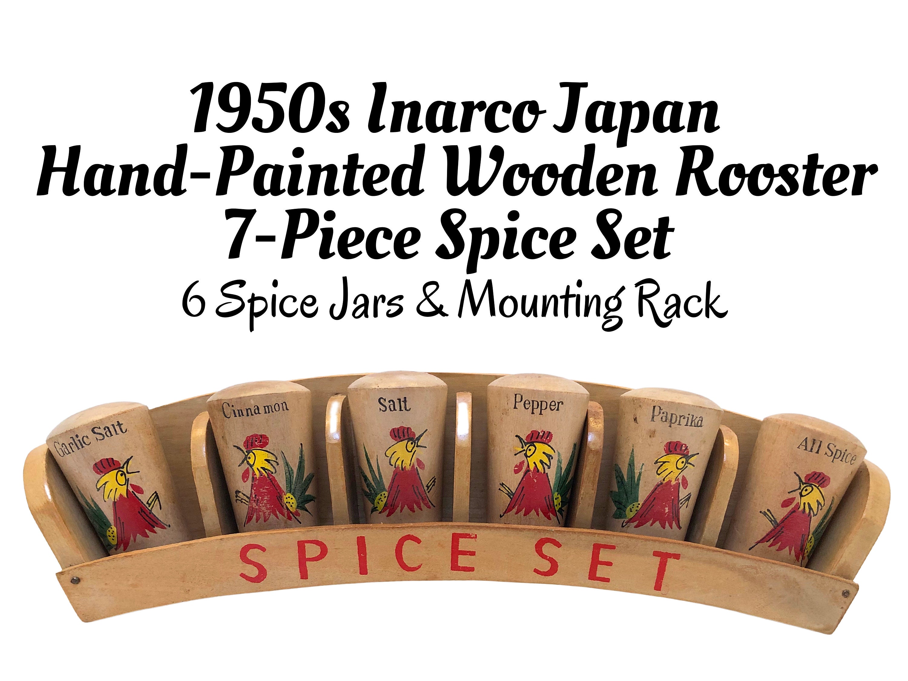 1950s Inarco Japan, Hand-painted Rooster 7-piece Spice Set, 6 Spice ...