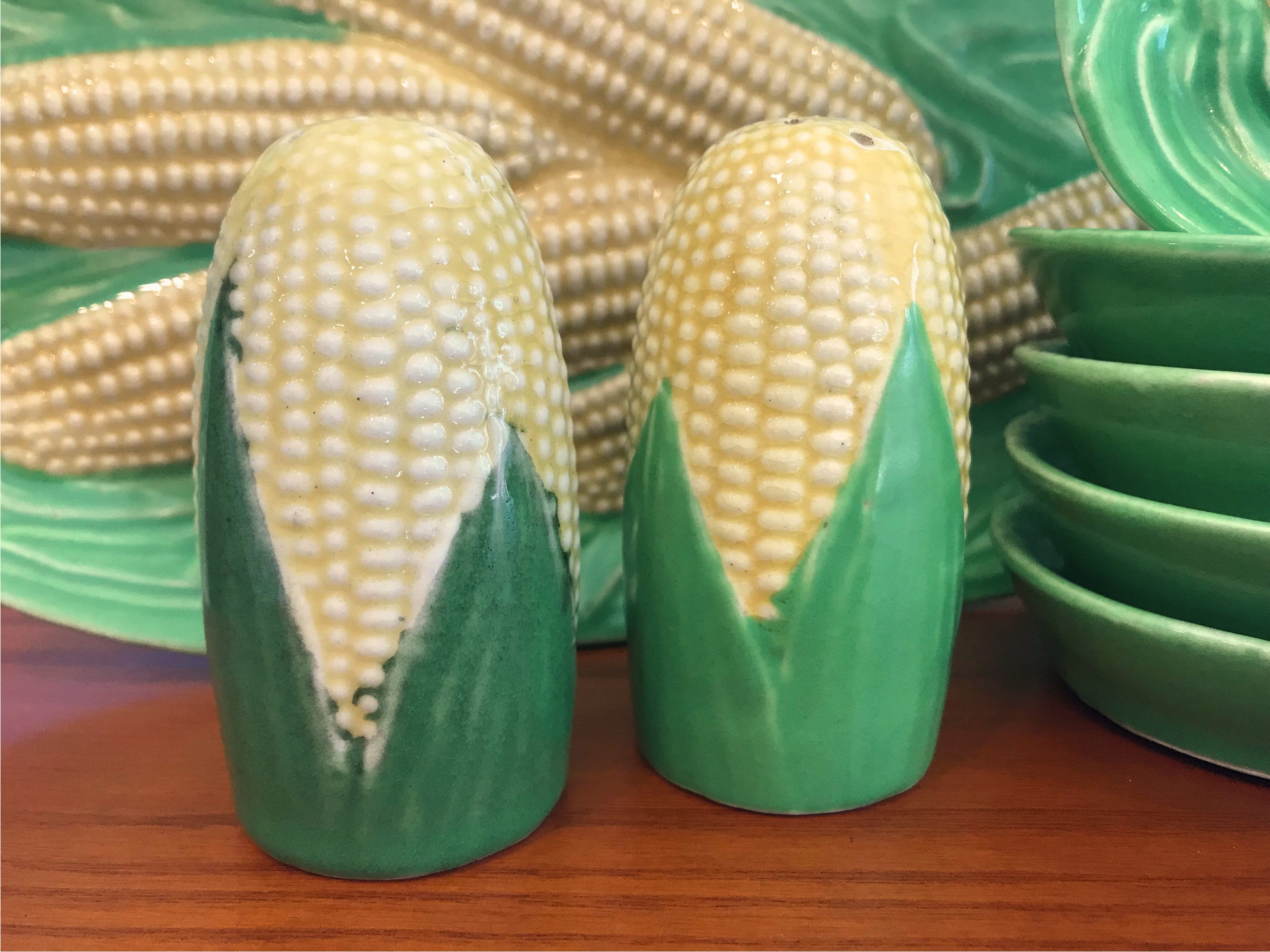 Majolica Corn Serving Platter W/ 5 Serving Dishes, and Majolica Salt ...