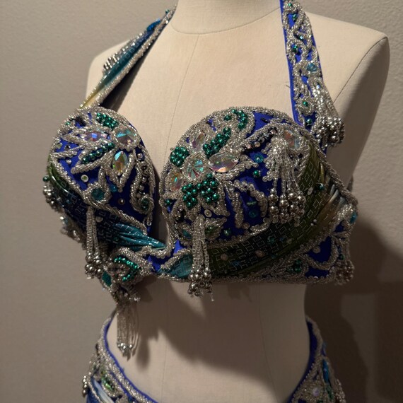 Professional Belly Dance Costume Set Blue Green Beade… - Gem