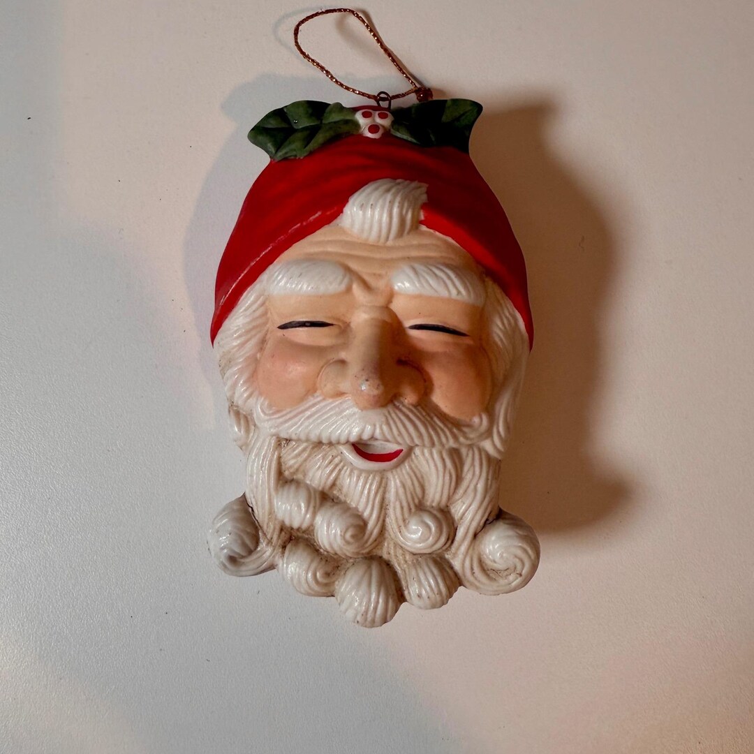 Vintage Ceramic Santa Claus Head Christmas Ornament Festive Holiday ...