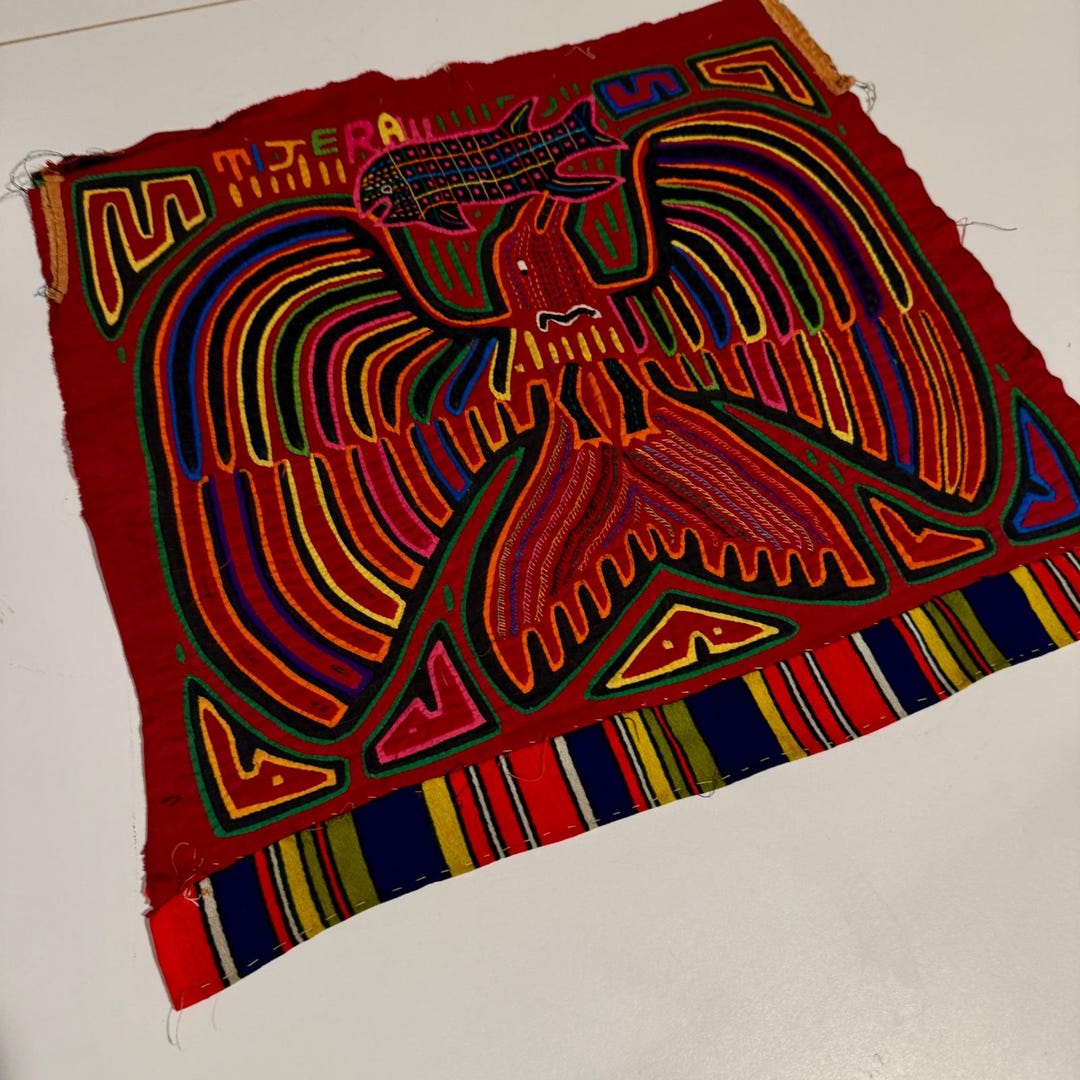 Handmade Mola Art Textile Panel Eagle Fish Red Folk Art Wall Decor - Etsy