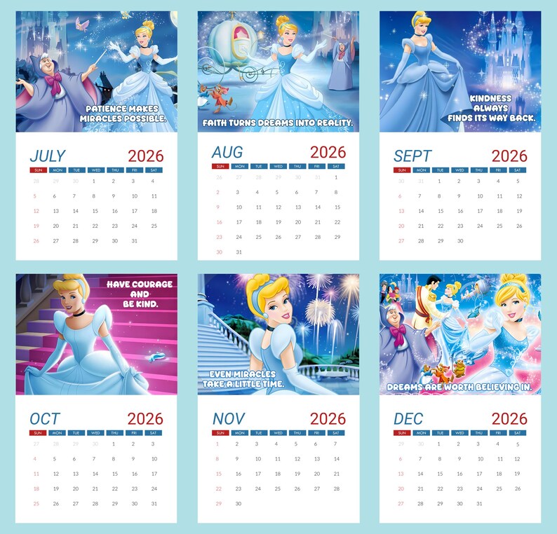 Cinderella Disney Calendar 2026, Classic Princess Wall Calendar, Gift ...