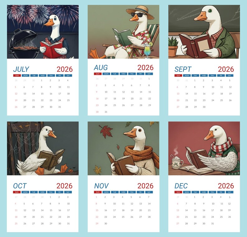 Goose Reading Books Calendar 2026, Goose Meme Calendar, Gooses Lovers ...