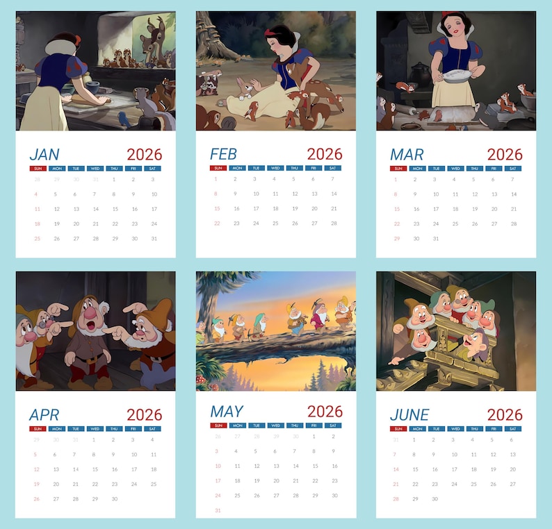 Snow White 2026 Wall Calendar - Disney Princess Decor - Kid Room Decor ...