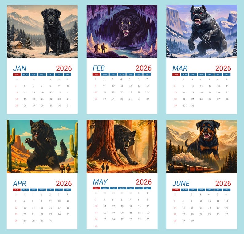 Dogzilla 2026 Wall Calendar - Funny Giant Dog Art - Kids Room Decor - Etsy