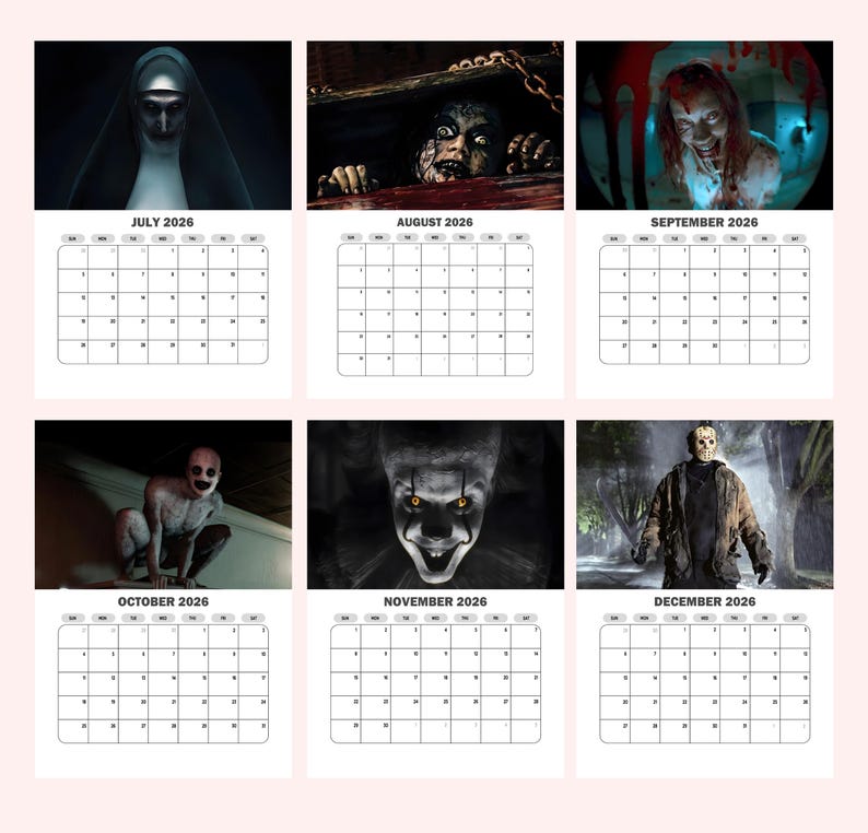 Horror Movie 2026 Calendar, Classic Slasher Wall Calendar, Gothic ...