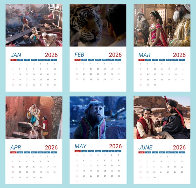 Aladdin 2026 Calendar, Disney Movie Fans Wall Calendar, Kids Gift ...