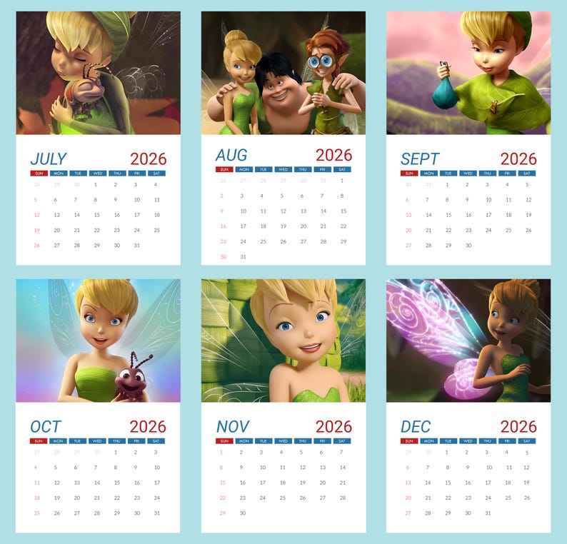 Tinker Bell Disney Calendar 2026, Peter Pan Fairy Wall Calendar, Disney ...