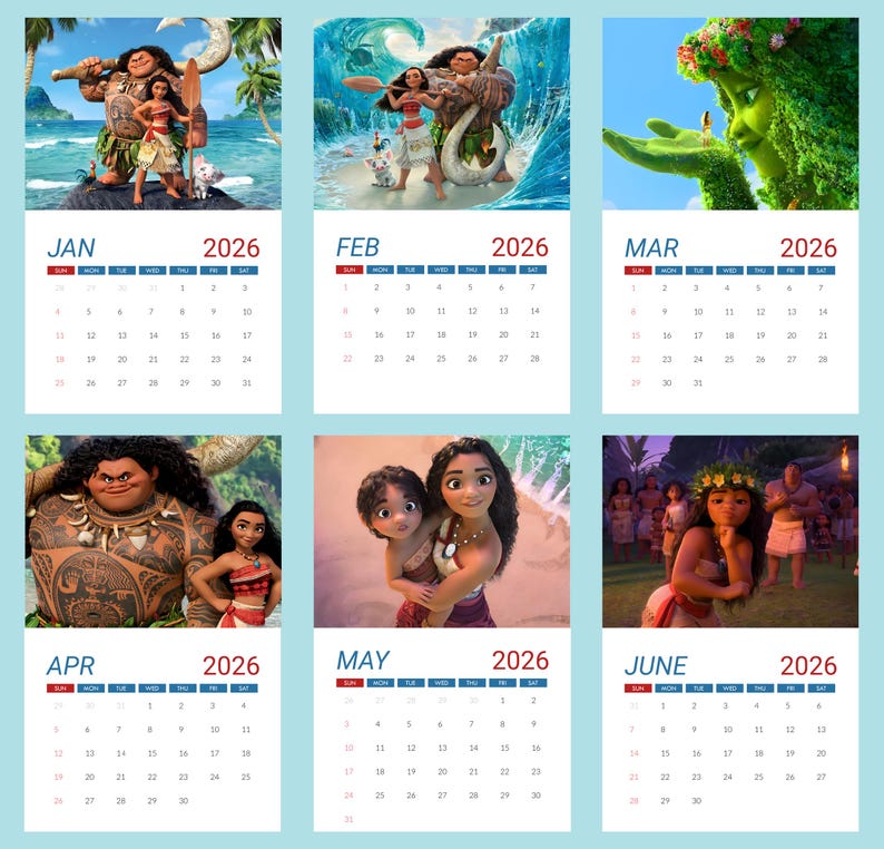 Moana Calendar 2026, Disney Princess Maui Wall Calendar, Kids Gift - Etsy