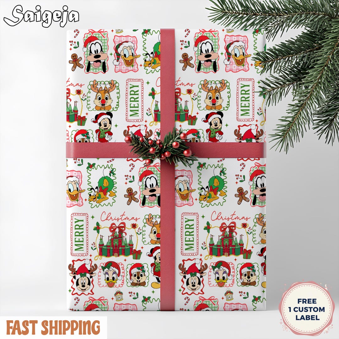 Disney Mickey and Friends Wrapping Paper, Christmas Movie Holiday Gift ...