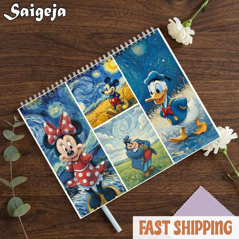 Mickey and Friends 2026 Wall Calendar, Van Gogh Style, Disney Fan Gift ...
