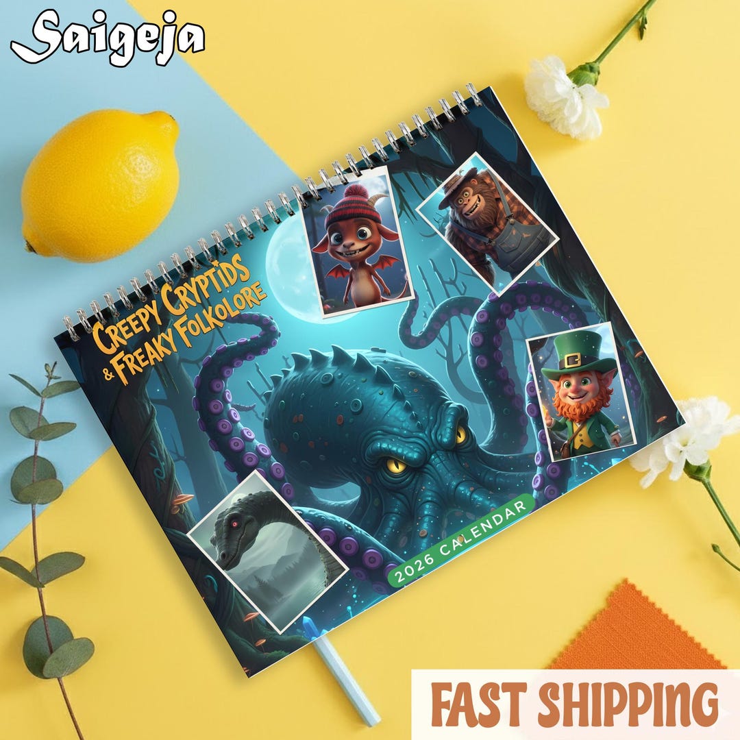 Cryptid Folklore Art Calendar 2026, New Year Calendar, Creepy Creatures ...
