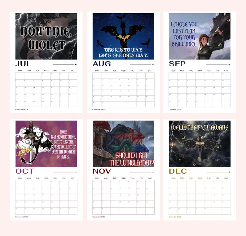 Four Th Wing Calendar 2026, Friends and Office Decor, Movie Fan Gift - Etsy