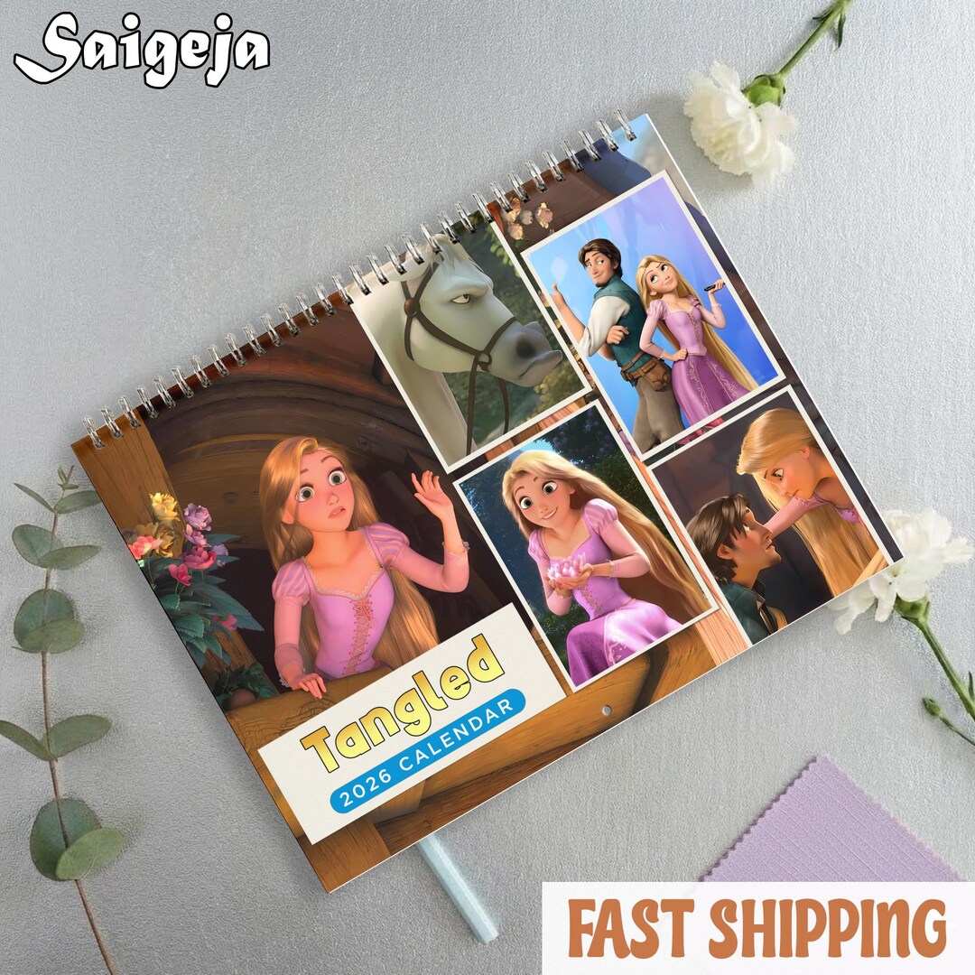 Tangled 2026 Wall Calendar - Rapunzel Disney Princess Decor - Kid Room ...