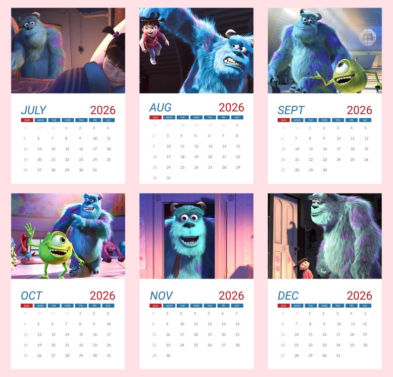 Monsters Inc 2026 Wall Calendar, Disney Movie Decor, Sulley and Mike ...
