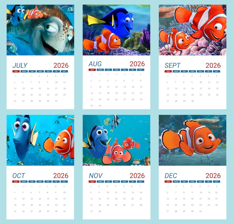 Finding Nemo 2026 Wall Calendar - Disney Decor - Kid Room Decor - Etsy
