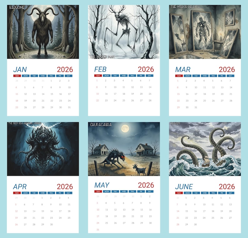 Cryptids 2026 Wall Calendar, Cryptid Calendar, Mothman Bigfoot, Cryptid ...