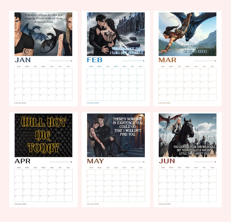 Four Th Wing Calendar 2026, Friends and Office Decor, Movie Fan Gift - Etsy