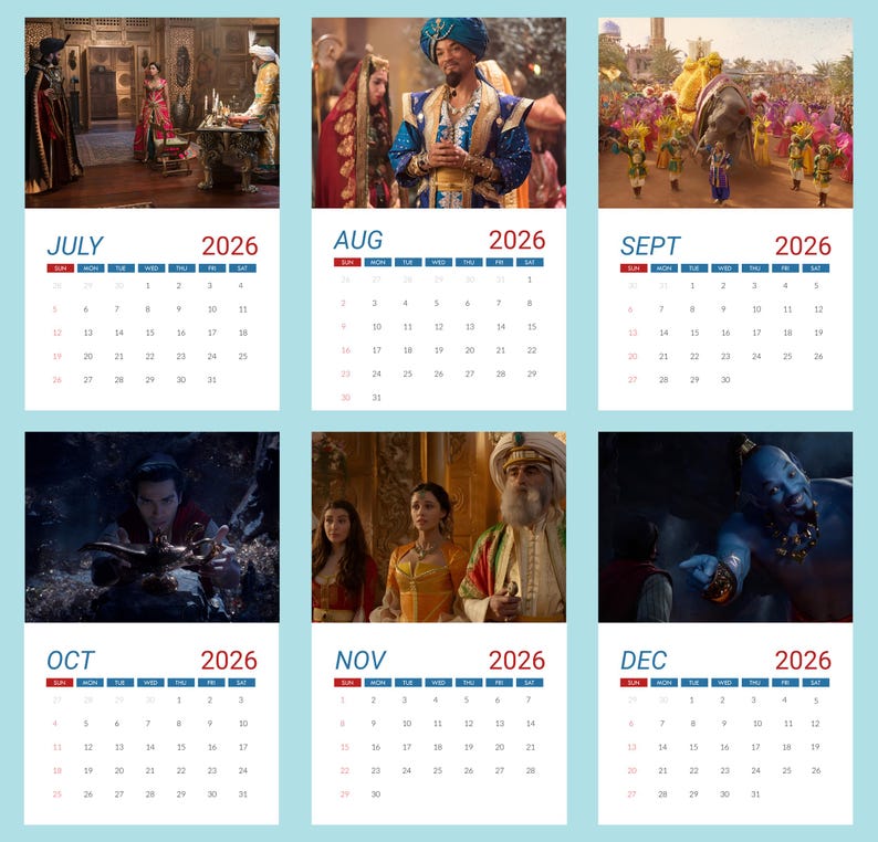 Aladdin 2026 Calendar, Disney Movie Fans Wall Calendar, Kids Gift ...