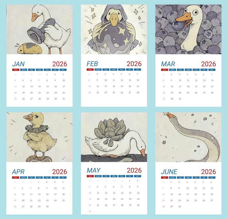 Vintage Goose Calendar 2026, Silly Goose, Retro Cottagecore Bird Wall ...