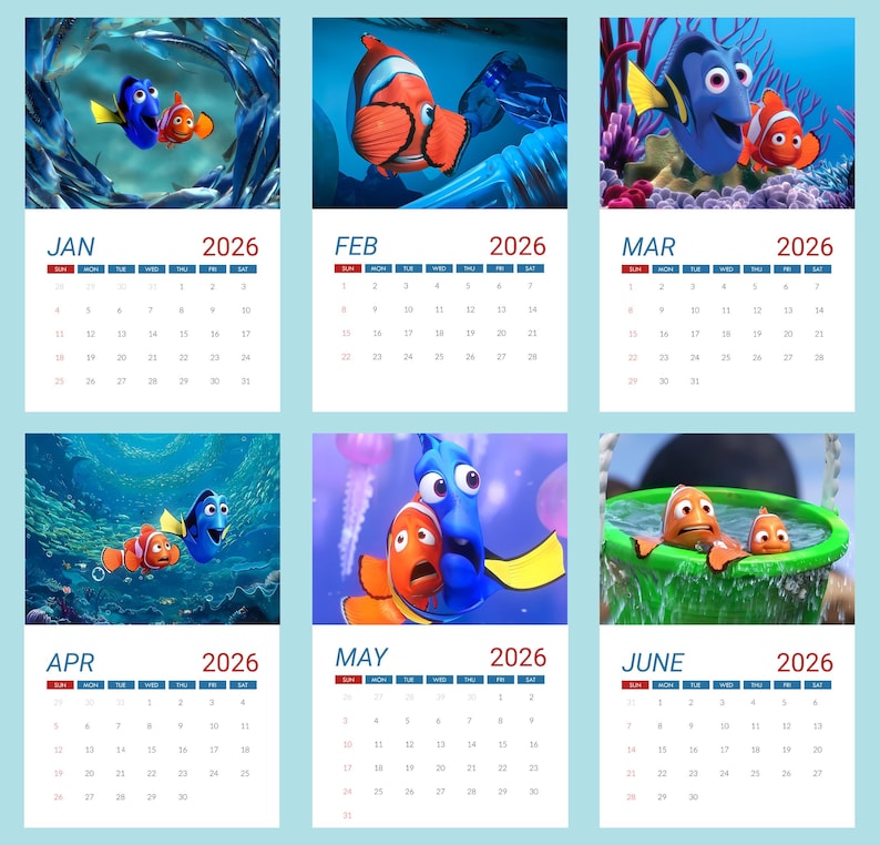 Finding Nemo 2026 Wall Calendar - Disney Decor - Kid Room Decor - Etsy