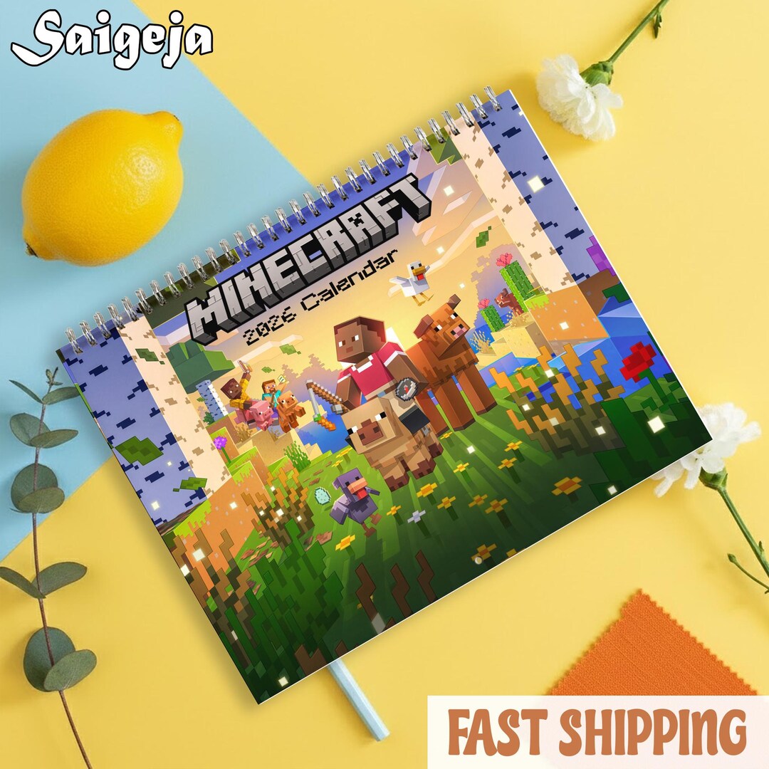 Block World Calendar 2026, Gamer Decor, Video Game Art, 8-bit Style ...