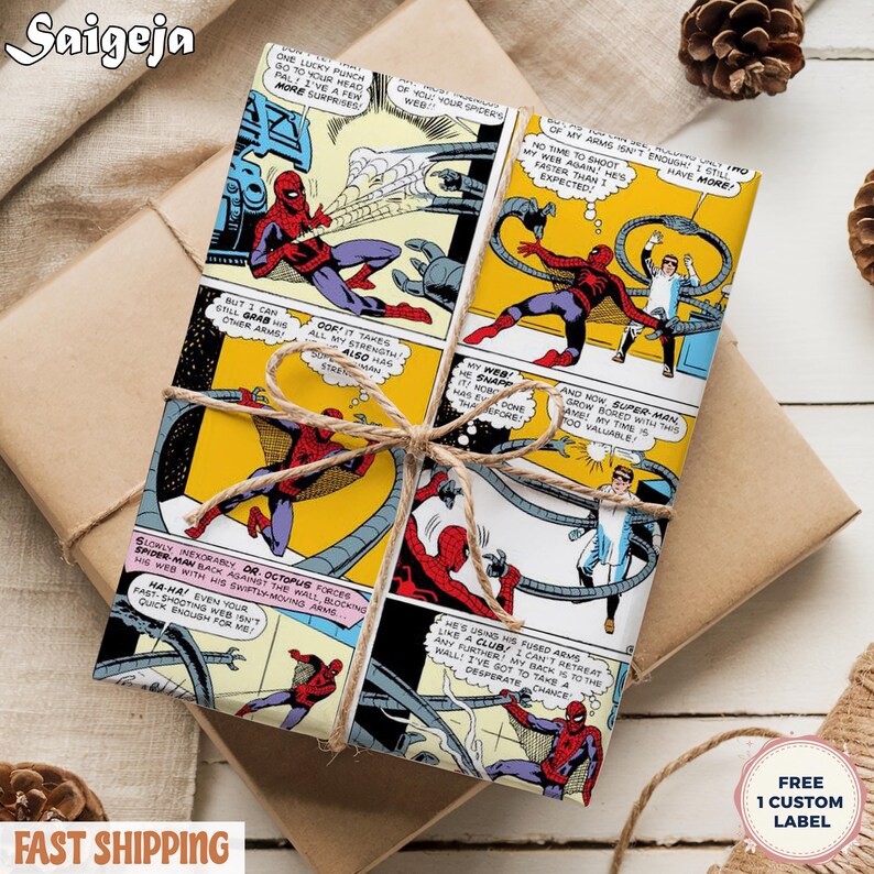 Vintage Superhero Comic Book Wrapping Paper | Retro Comic Strip Gift ...
