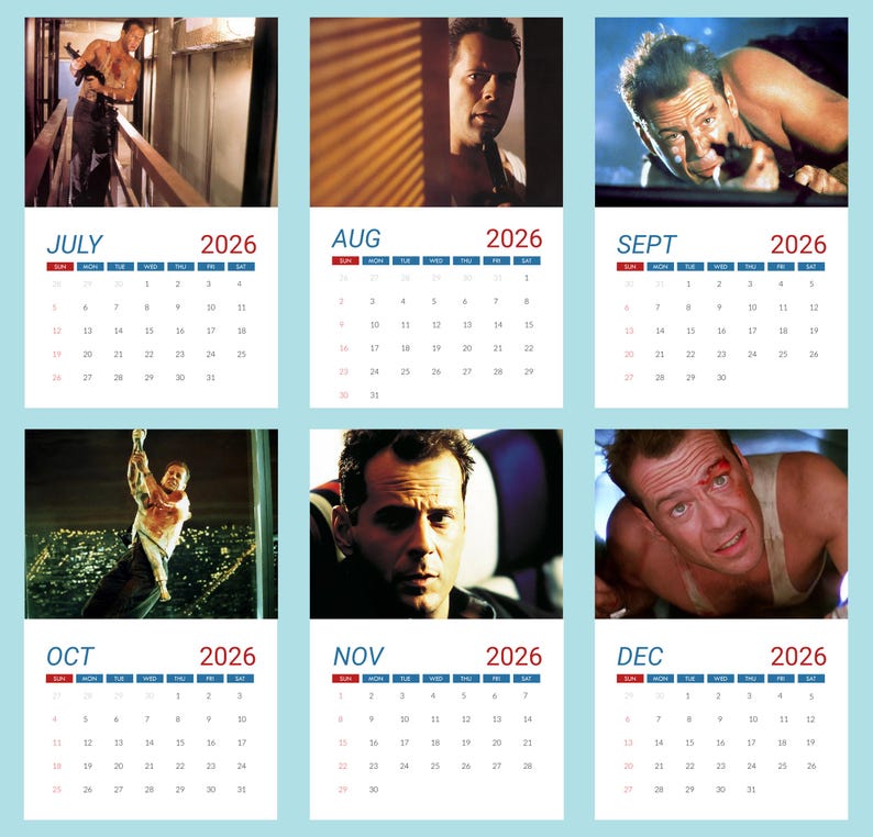 Die Hard Calendar 2026, Gifts for Her or Him, Holiday Gifts Wall Art ...