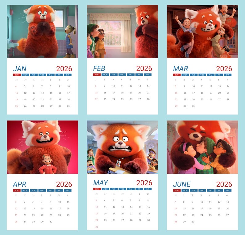 Disney Turning Red 2026 Calendar, Red Panda Mei Lee Wall Calendar ...