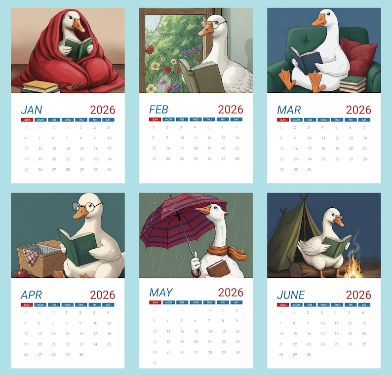 Goose Reading Books Calendar 2026, Goose Meme Calendar, Gooses Lovers ...